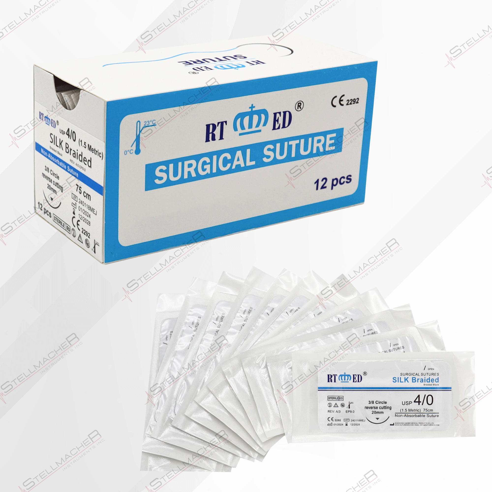 Silk Braided Suture Thread Kit 4/0 - Pack of 12 – Stellmacher ...